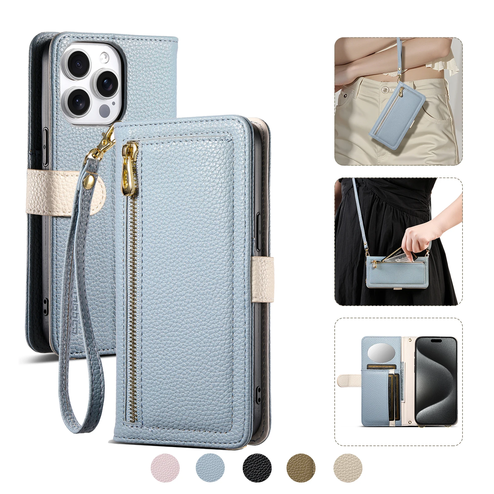 Leather Wallet Case Crossbody Phone Pouch with Multiple Card Slots for ...