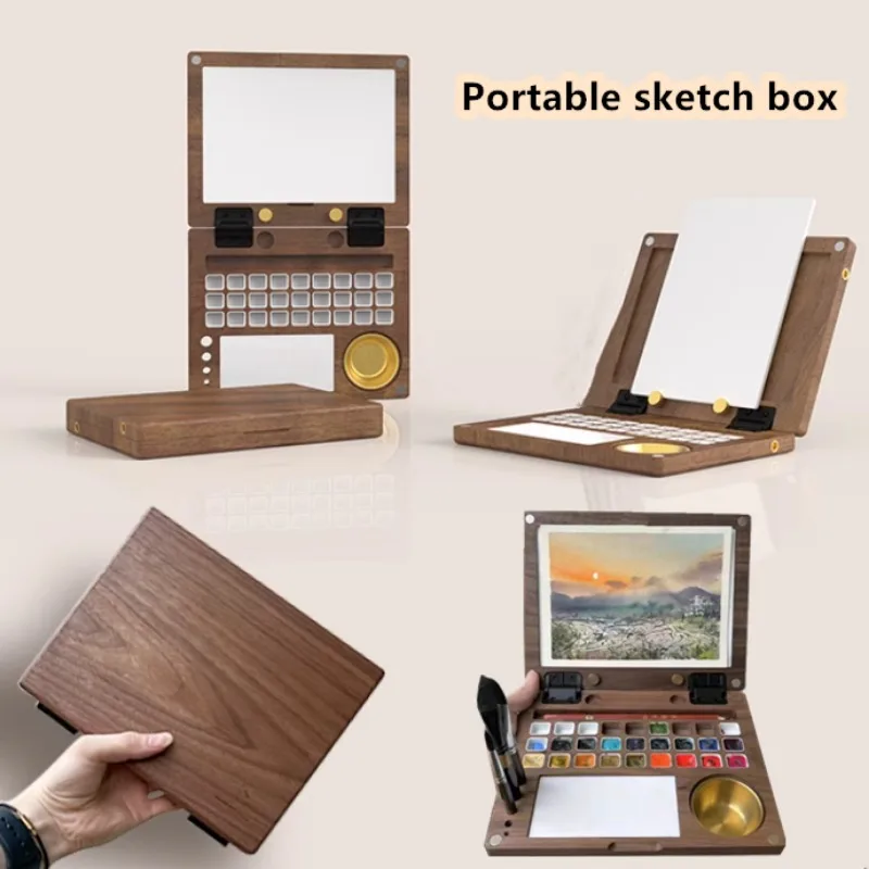 Portable-Multi-functional-Wooden-Watercolor-Box-Students-Travel-Sketch ...
