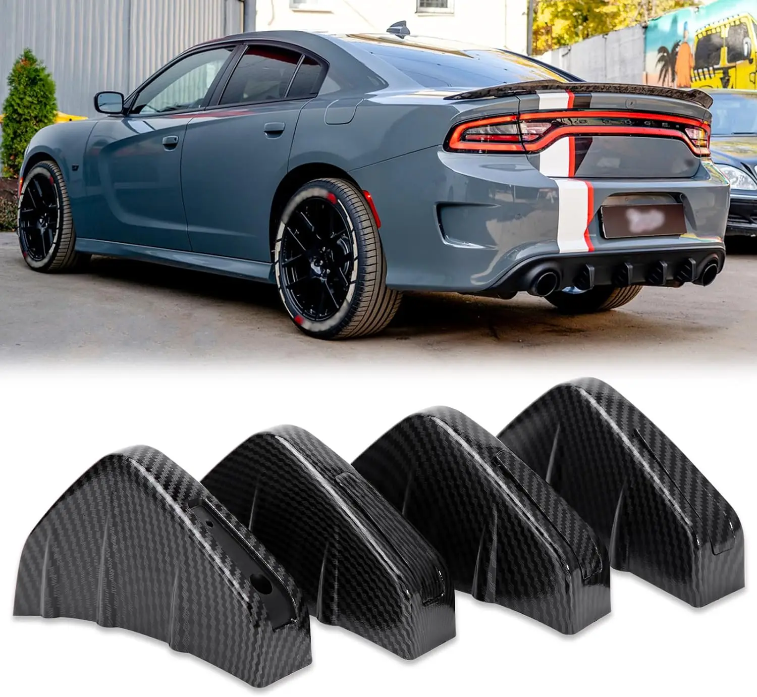 4pcs-set-Car-Rear-Lower-Bumper-Lip-Diffuser-Spoiler-Shark-Fins-Wing ...