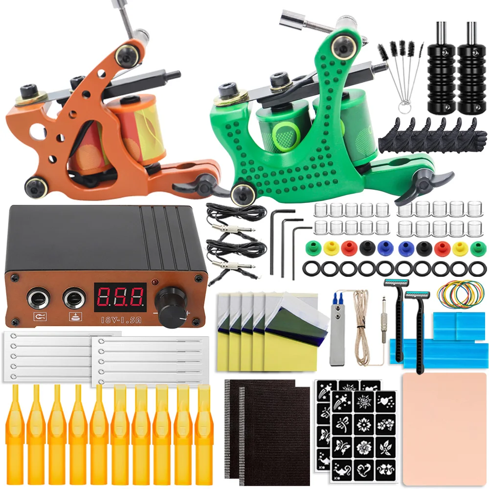 Complete-Coils-Tattoo-Machine-Kit-Lining-and-Shading-Machine-Set-Rotary ...