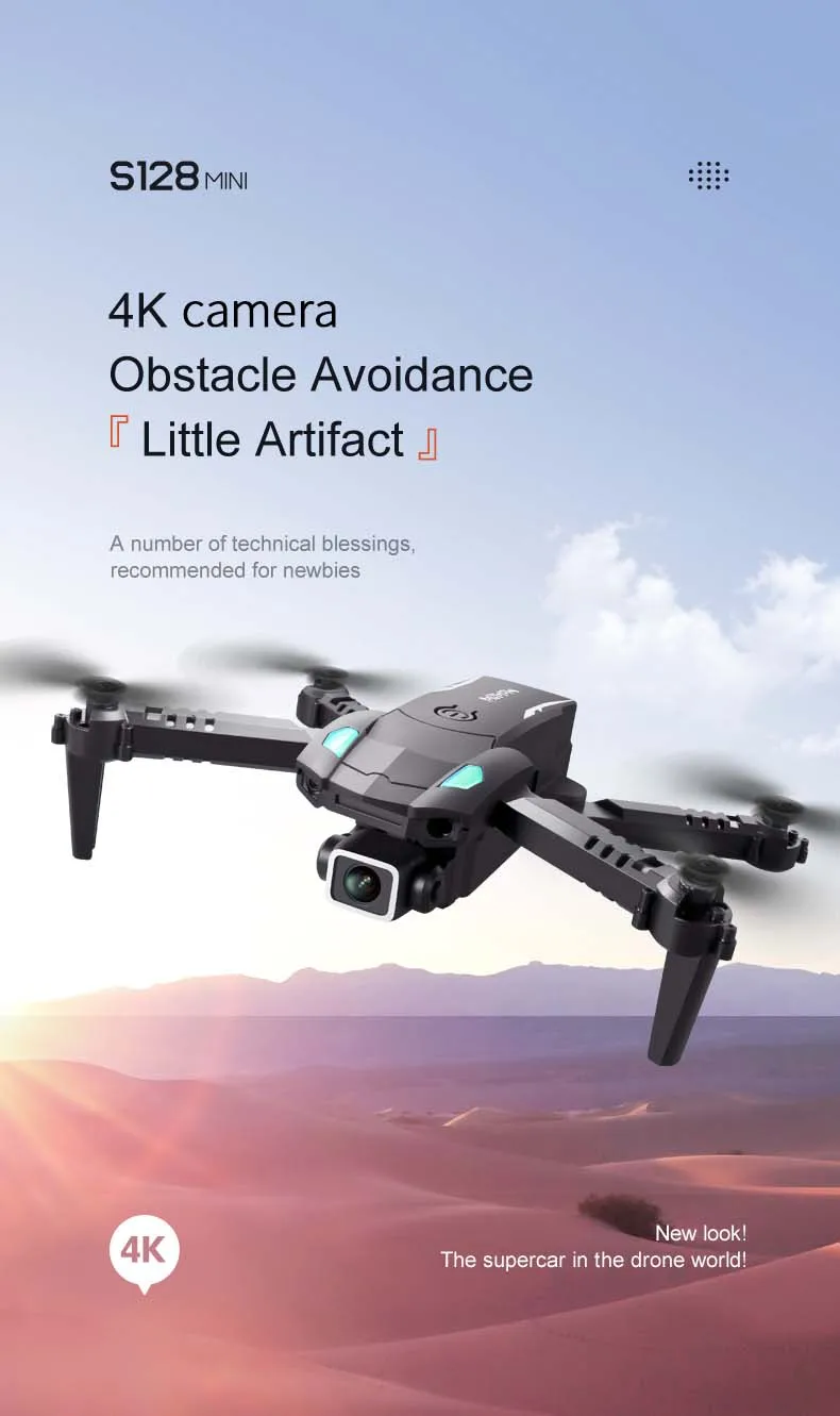 4K 1 Caméra 1B-Mini Drone S128 4k Professionnel Pliable, Double Caméra ...