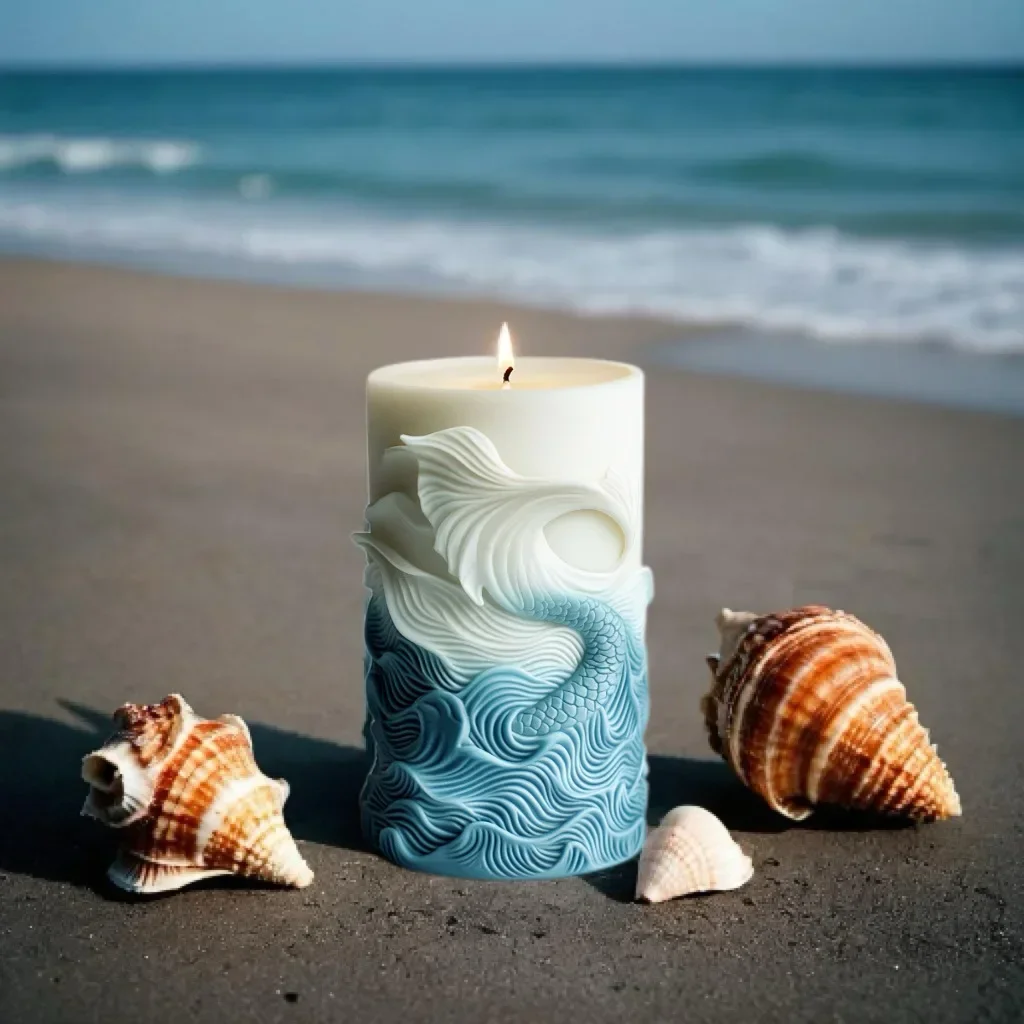 DIY ocean wave foam cylindrical candle silicone mold whale dolphin ...