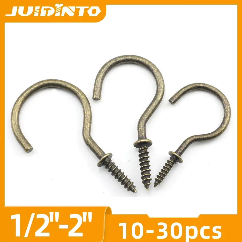 JUIDINTO-10-30pcs-Bronze-Cup-Hook-Screws-1-2-2-Screw-in-Hook-Ceiling ...