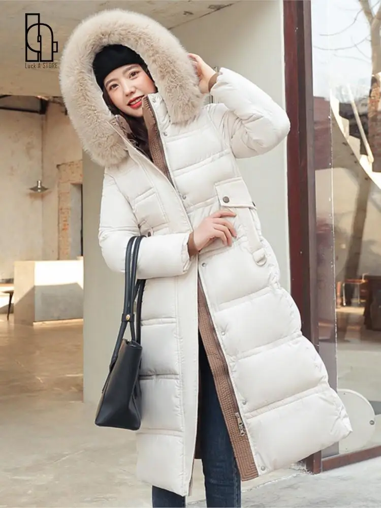 Luck A 2022 Women Winter Coats Fur Collar Solid Elegant Long Parkas ...