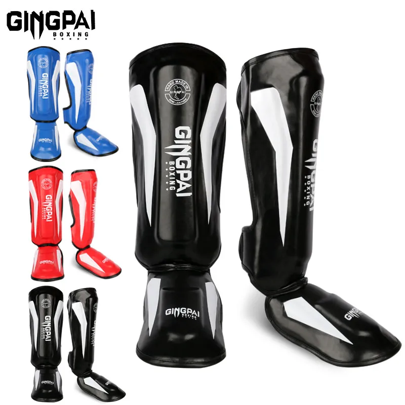 1-Pair-PU-Leather-Kick-Boxing-Shin-Guards-Ankle-Protector-MMA-Muay-Thai ...