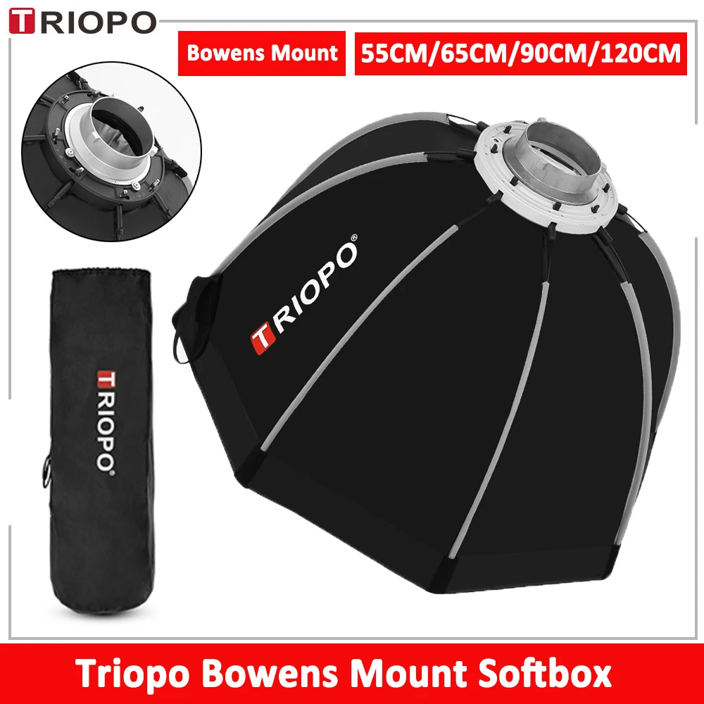 Triopo-soft-box-55cm-65cm-90cm-120cm-Bowens-Mount-pieghevole-ottagono ...