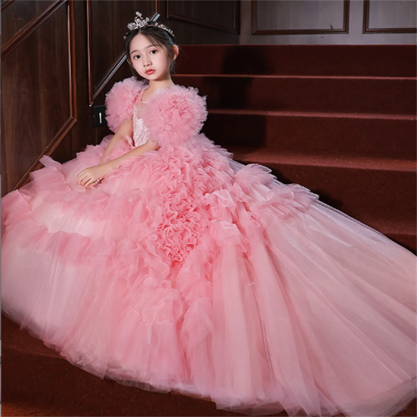 Girl-Communion-Flower-Girl-Dress-Kids-Princess-Lace-Floor-Length ...