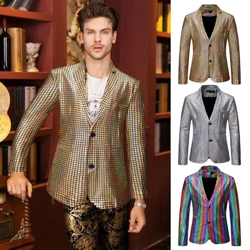 Men's Disco Costume Shiny Sequins Suit Jacket Halloween Outfits Two ...