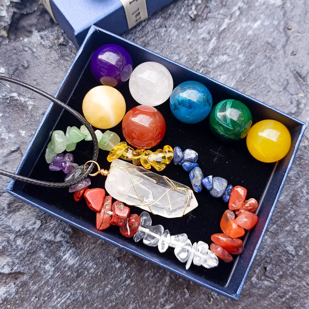 Natural Crystal Jade Colorful Stone Combination Set Seven Balls ...