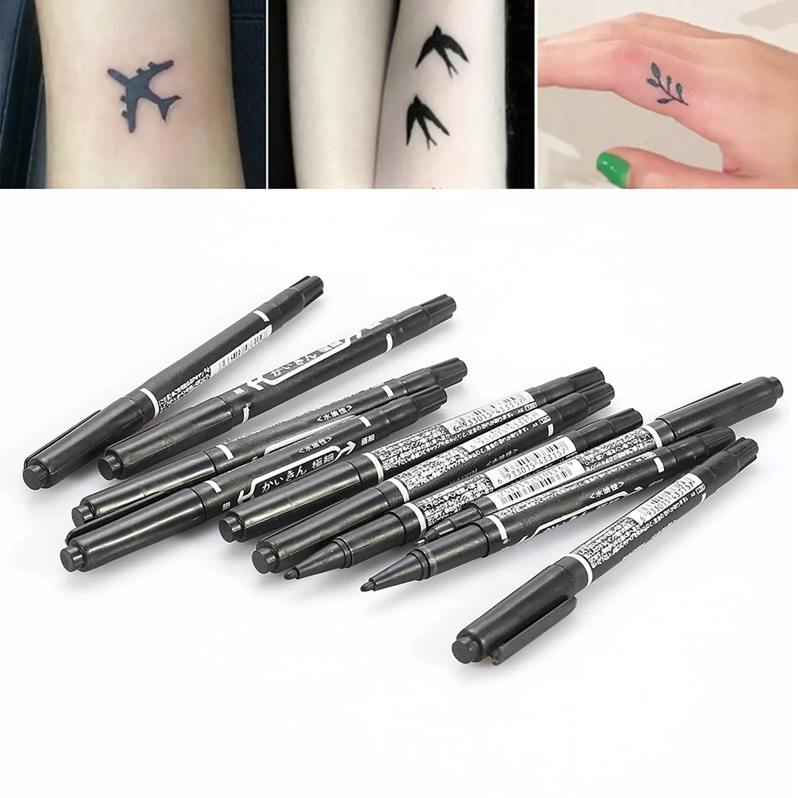 10pcs-Box-Dual-Tip-Black-Tattoo-Skin-Marker-Piercing-Marking-Pen-Tattoo ...