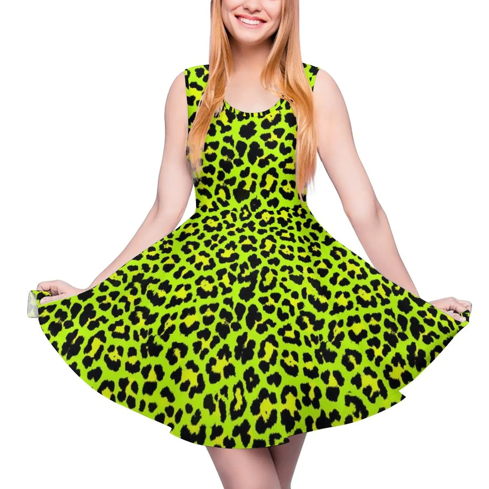 Punk-Rock-Leopard-Dress-Lime-Green-Black-Elegant-Dresses-Sleeveless ...