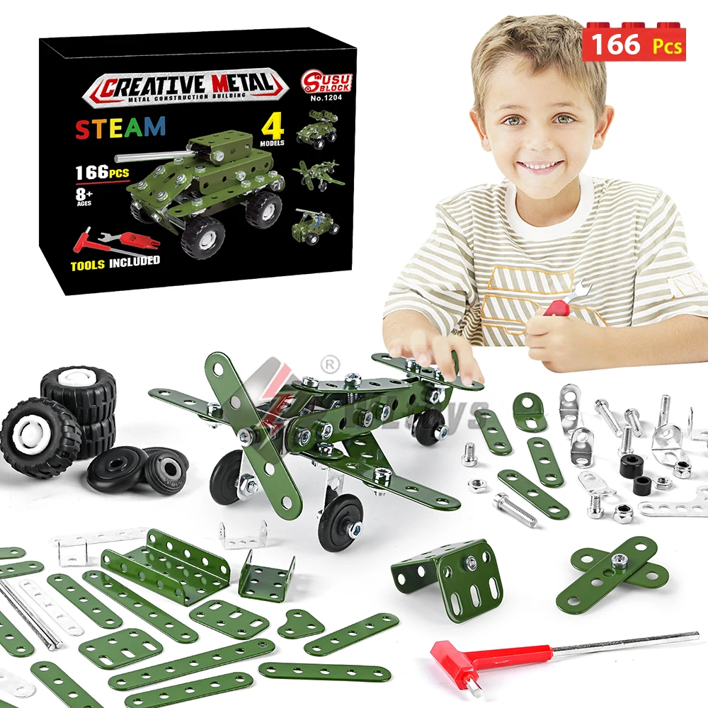 166pcs-Metal-Building-Military-Series-Assembly-Toys-For-Kids-Erector ...
