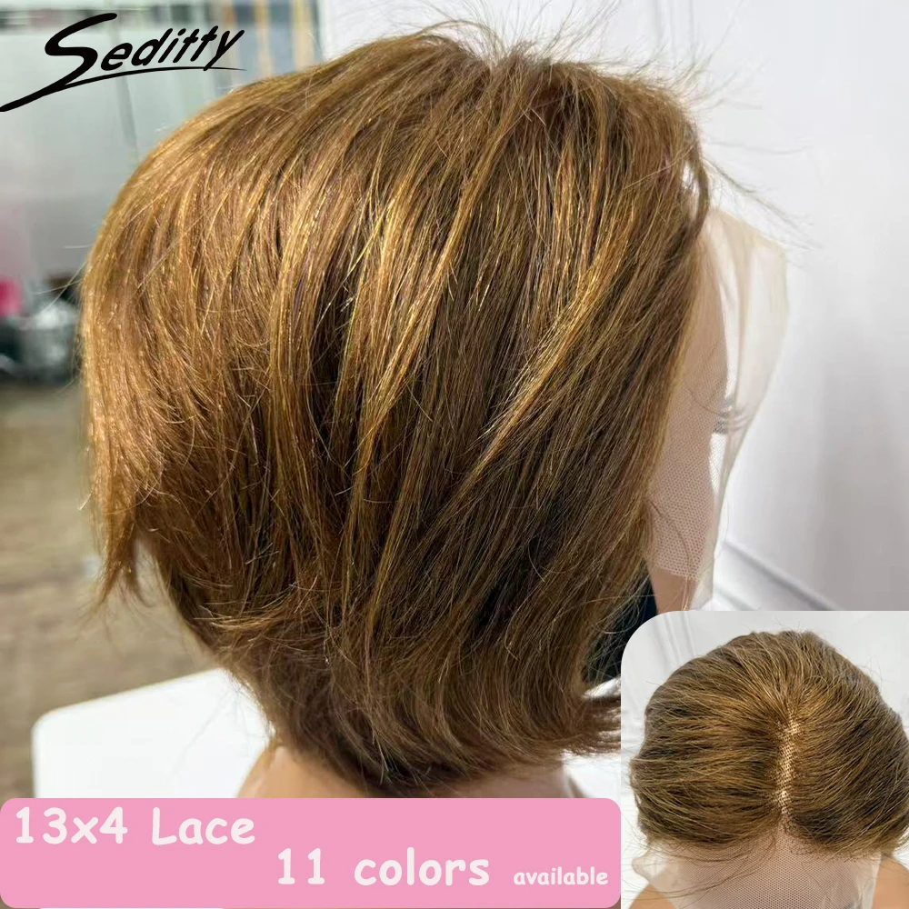 Straight Pixie Cut 13x4 Lace Frontal Wigs 8 Inch Colored Short Pixie ...