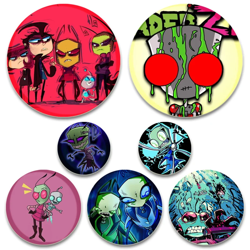 ET-Green-Invader-ZIM-Tinplate-Pin-Round-Cartoon-Funny-Brooches-for ...