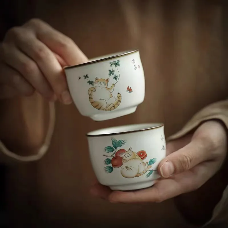 Cute-Sleeping-Cat-Tea-Cup-Set-Ceramic-Kung-Fu-Tea-Ceramic-Coffee-Cup ...