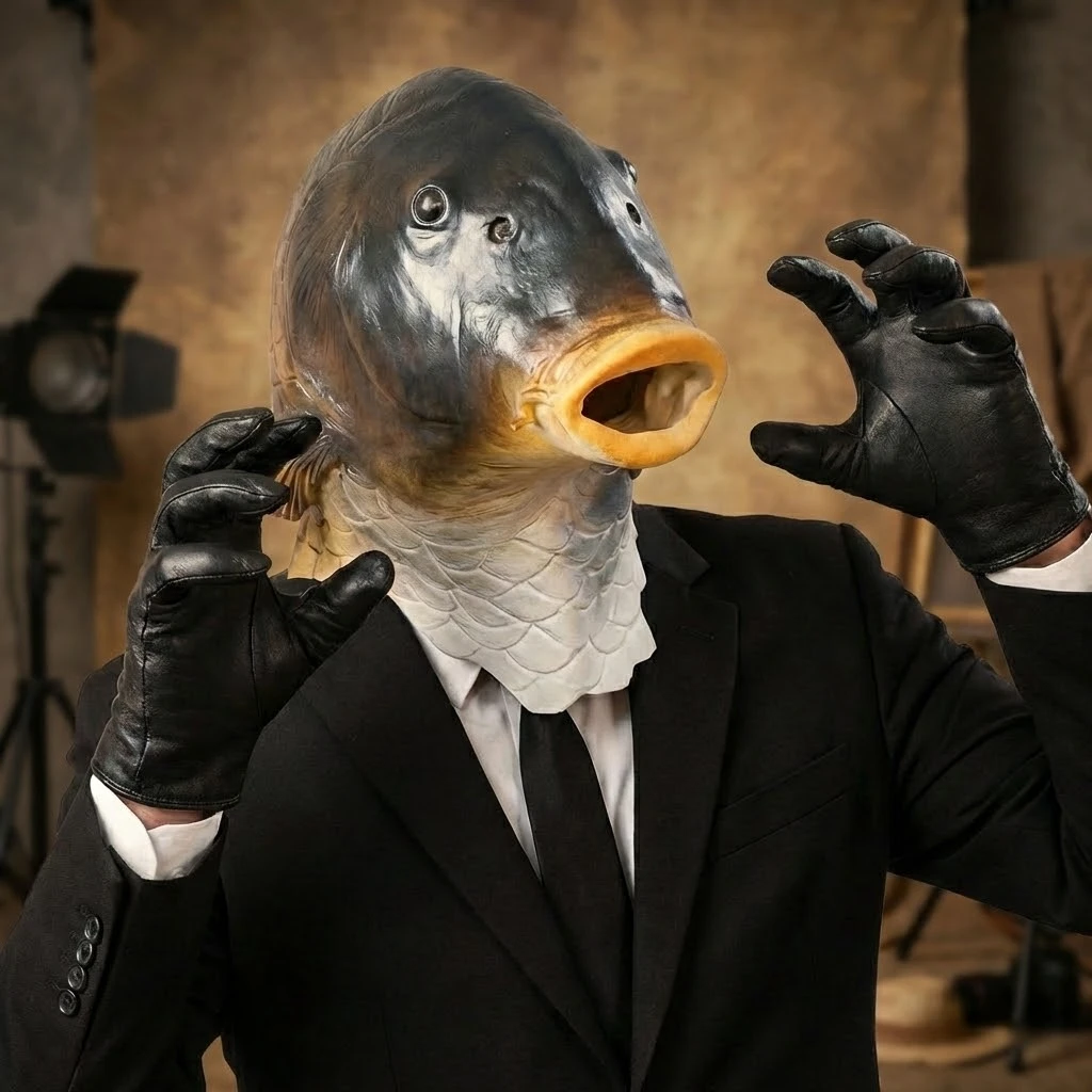 Fish Head Mask Funny Animal Black Carp Mask For Halloween Birthday ...