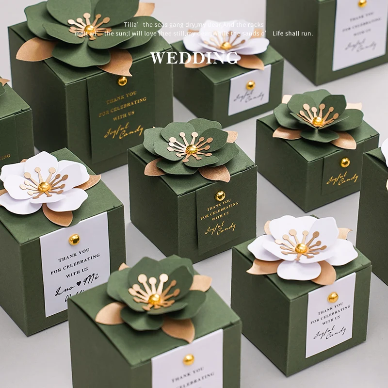 Green Creative Flower Square Exquisite Wedding Candy Box Personalized ...
