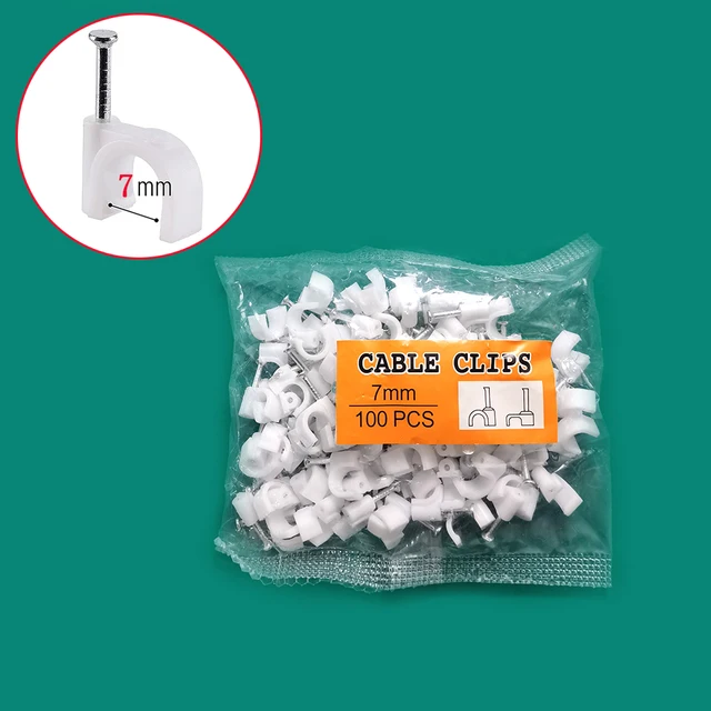 100PCS Round Cable Wire Clips Black Or White 7mm 9mm Cable Management Electrical Wire Hose Cord ...
