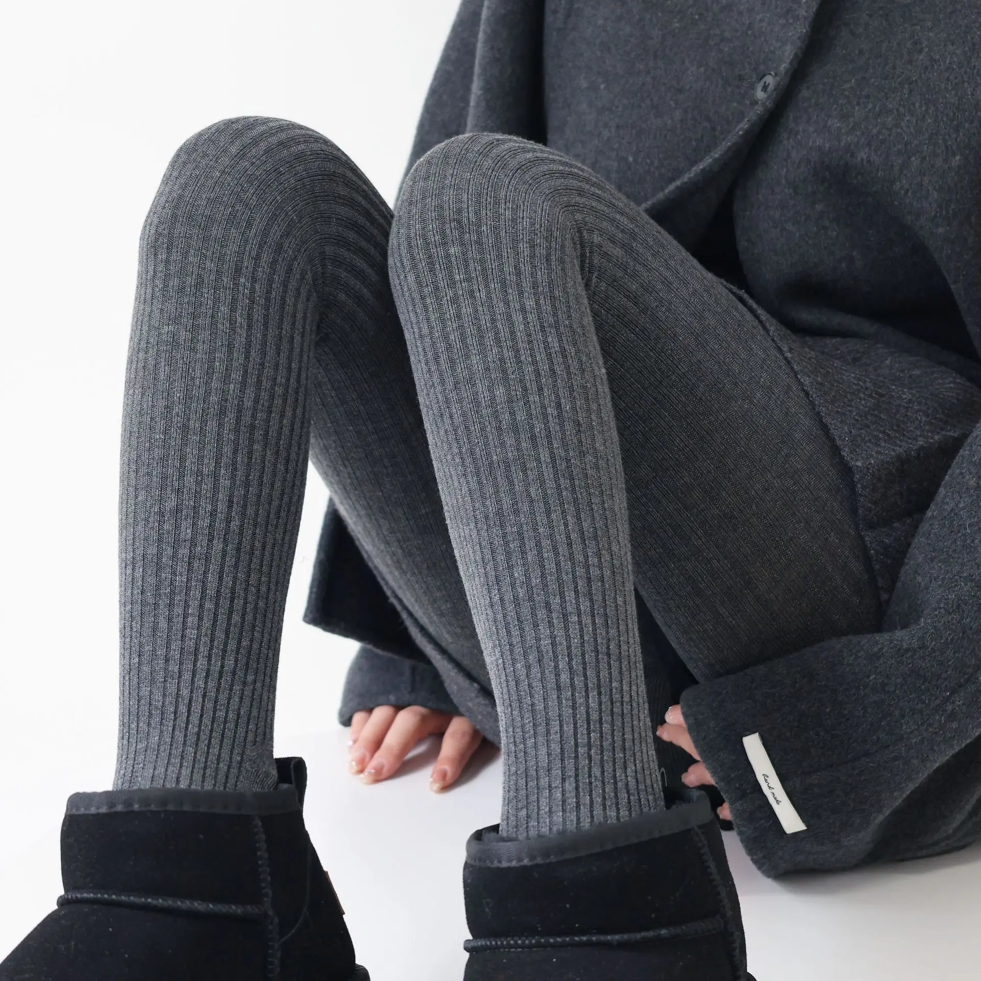 Winter Simple Vertical Stripes Fleece Thickened Warm Pantyhose Fashion ...