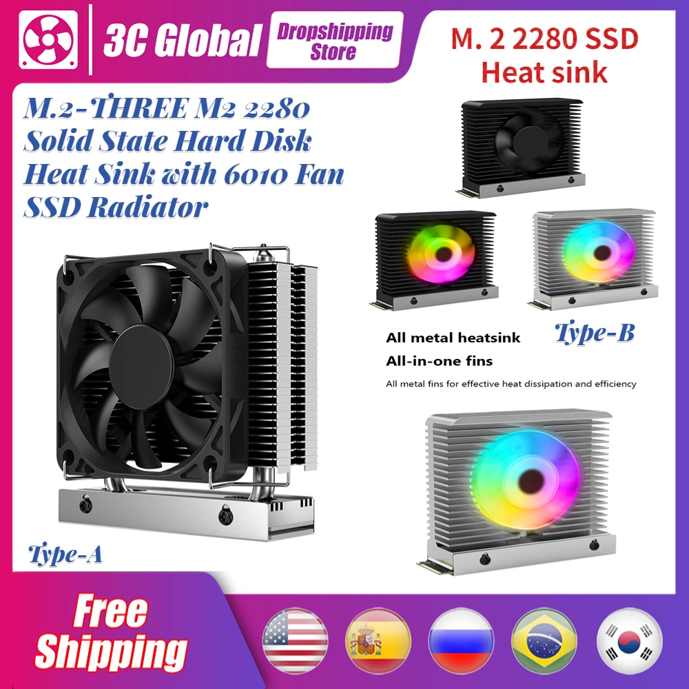 M2 2280 Solid State Hard Disk Heat Sink with Fan SSD Radiator DC12V ...