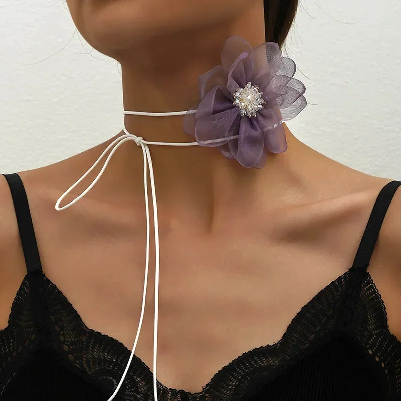 Lace-Chiffon-Flower-One-The-Neck-Decoration-Women-s-Long-Rope-Chain ...