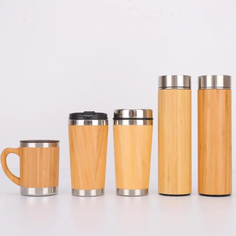 Sports Thermos Cup with Bamboo Shell Handle,Double-layer,Stainless ...