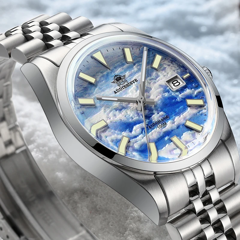 ADDIESDIVE Men’s Automatic Watches 3D Cloud Sea Dial BGW9 Luminous ...