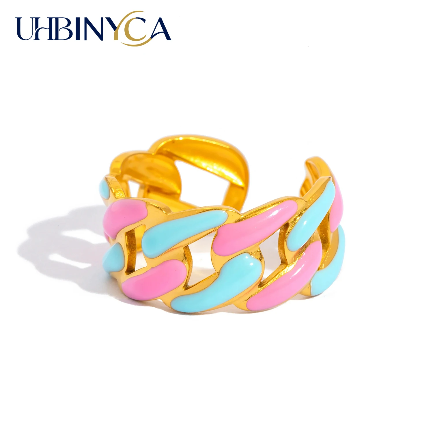 Cold Enamel Colorful Statement Ring - Open 18K Gold Plated Stainless ...
