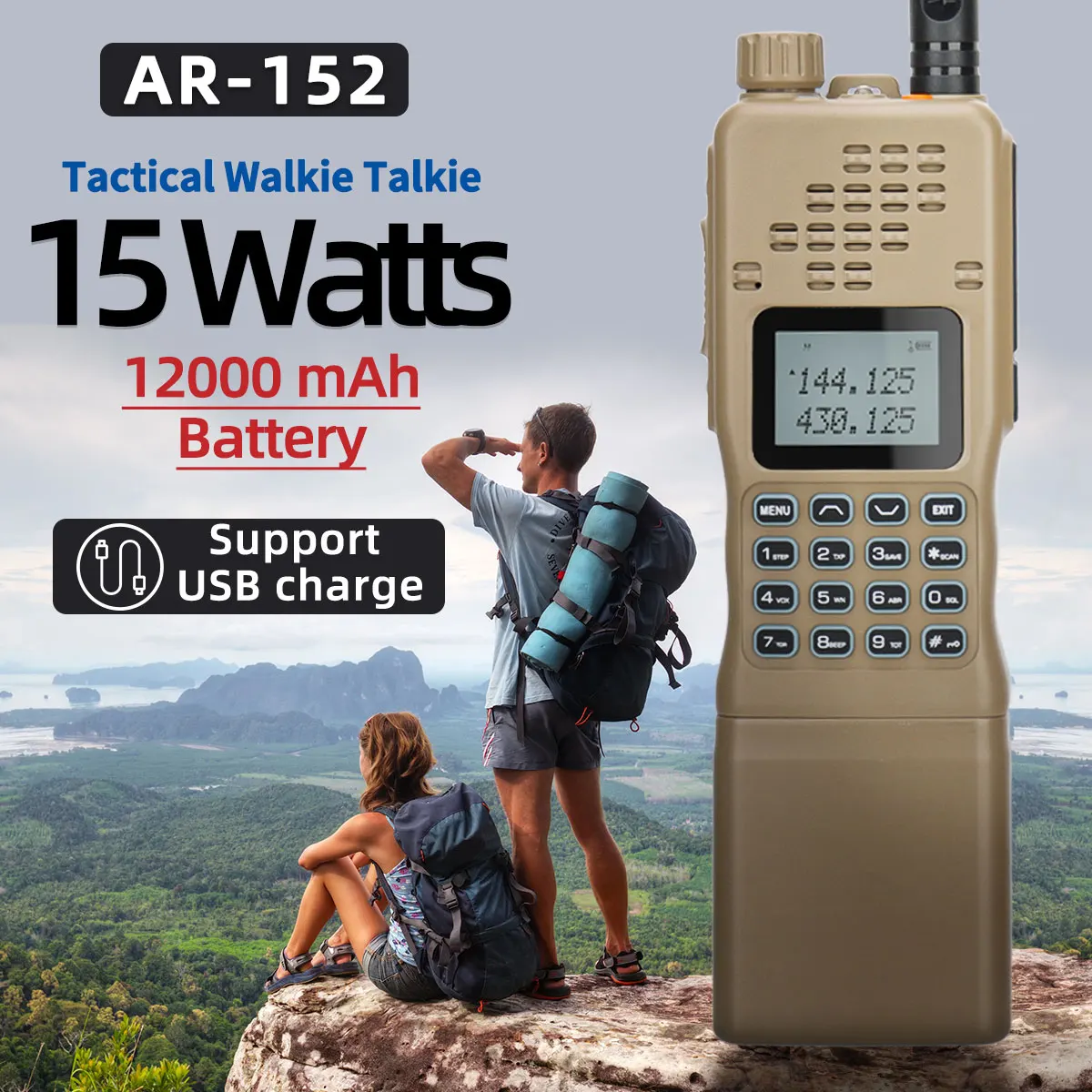 Baofeng Ar-152 Vhf/uhf High Power 15w 12000mah Battery Tactical Walkie ...