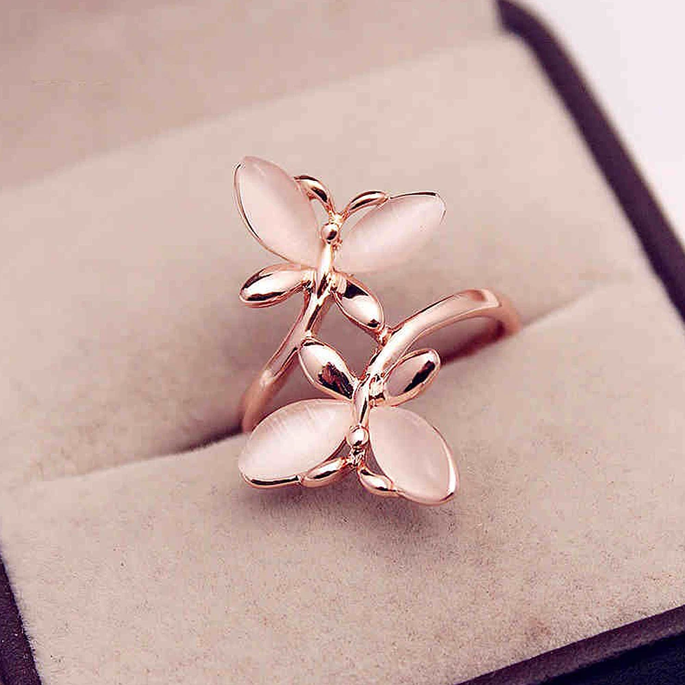 Huitan-Aesthetic-Pink-Butterfly-Finger-Ring-for-Women-Rose-Gold-Color ...