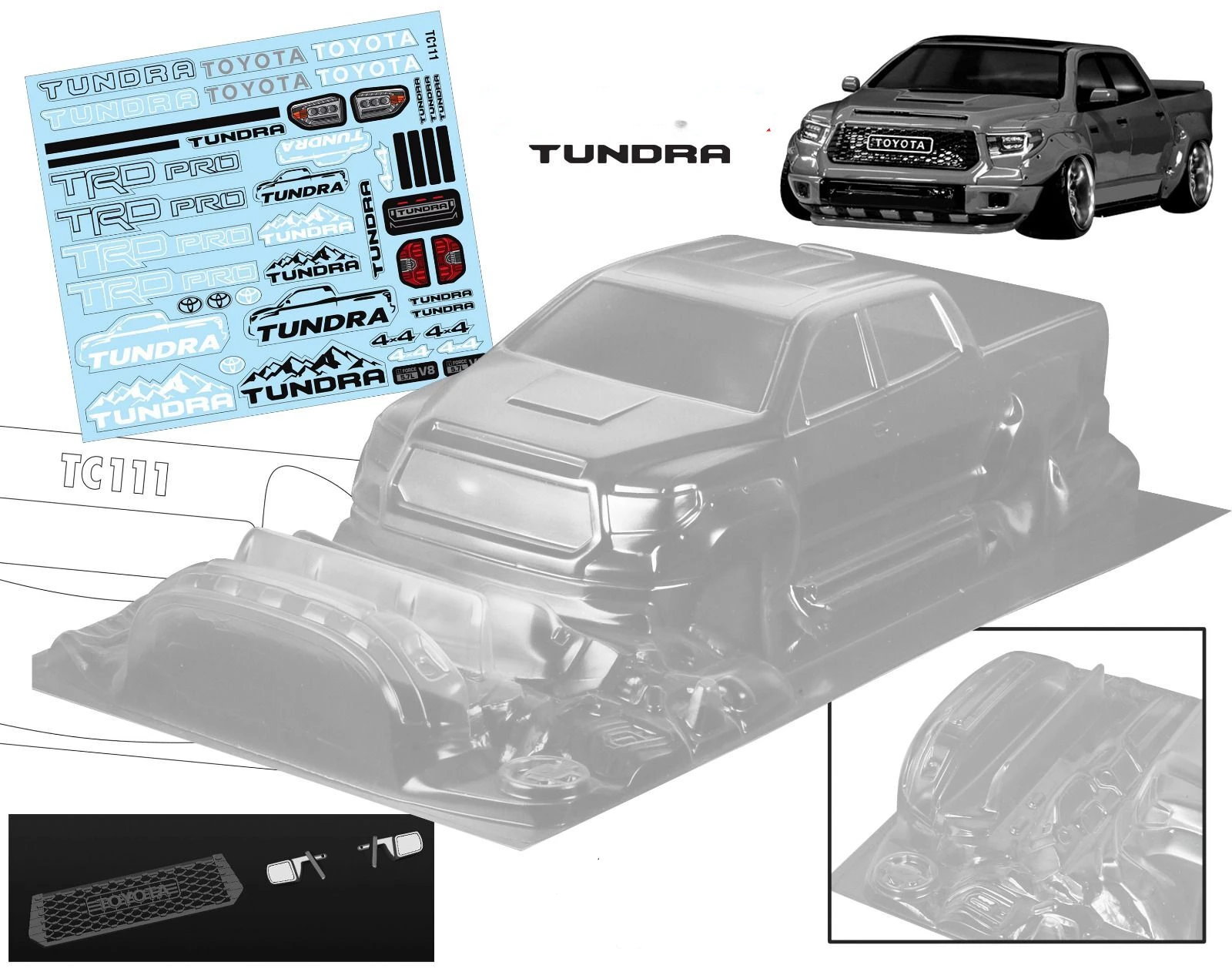 1/10 PC RC shell body Tundra Pickup truck 200mm width classic pony car ...