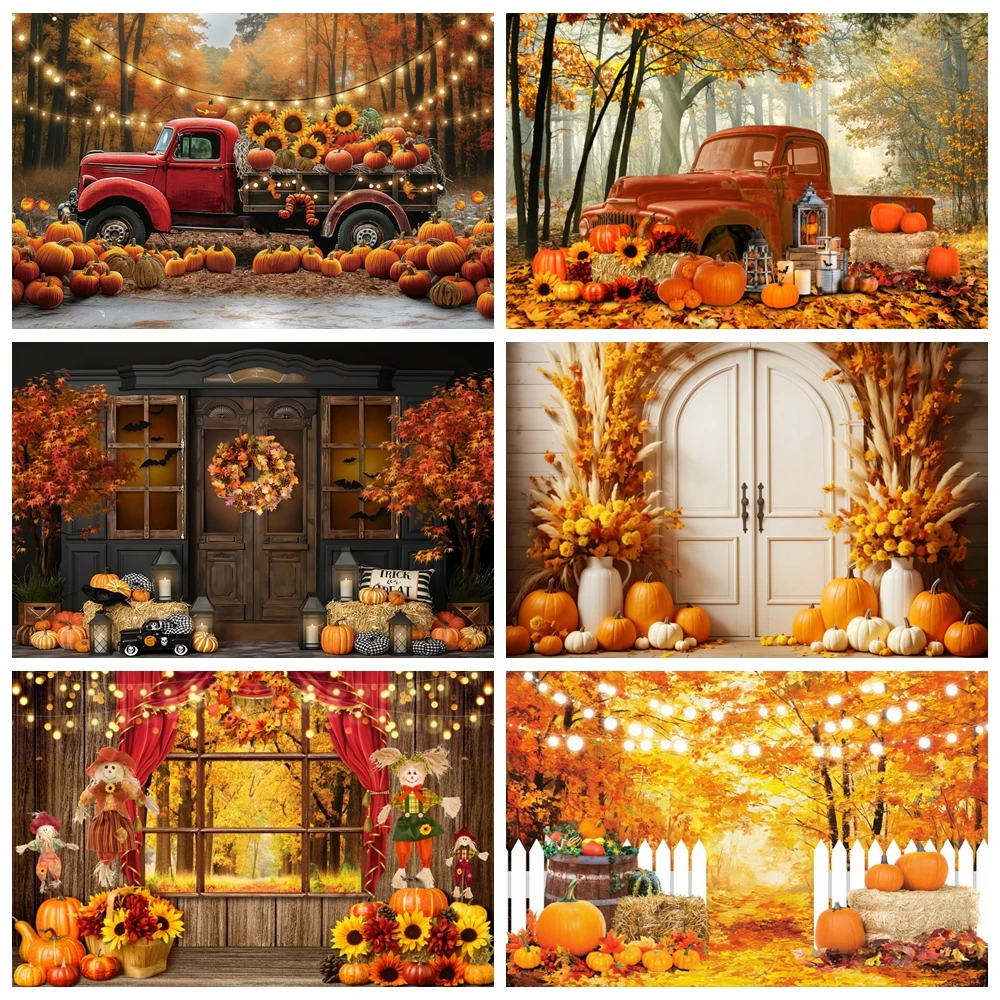 Autumn Photography Backdrop Fall Forest Farm Barn Pumpkin Wheat Field ...