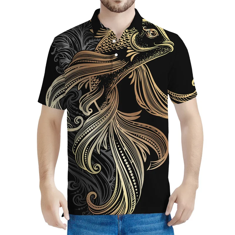 Chinese Koi Fish Pattern Polo Shirts For Men Fashion 3D Printed Animal ...