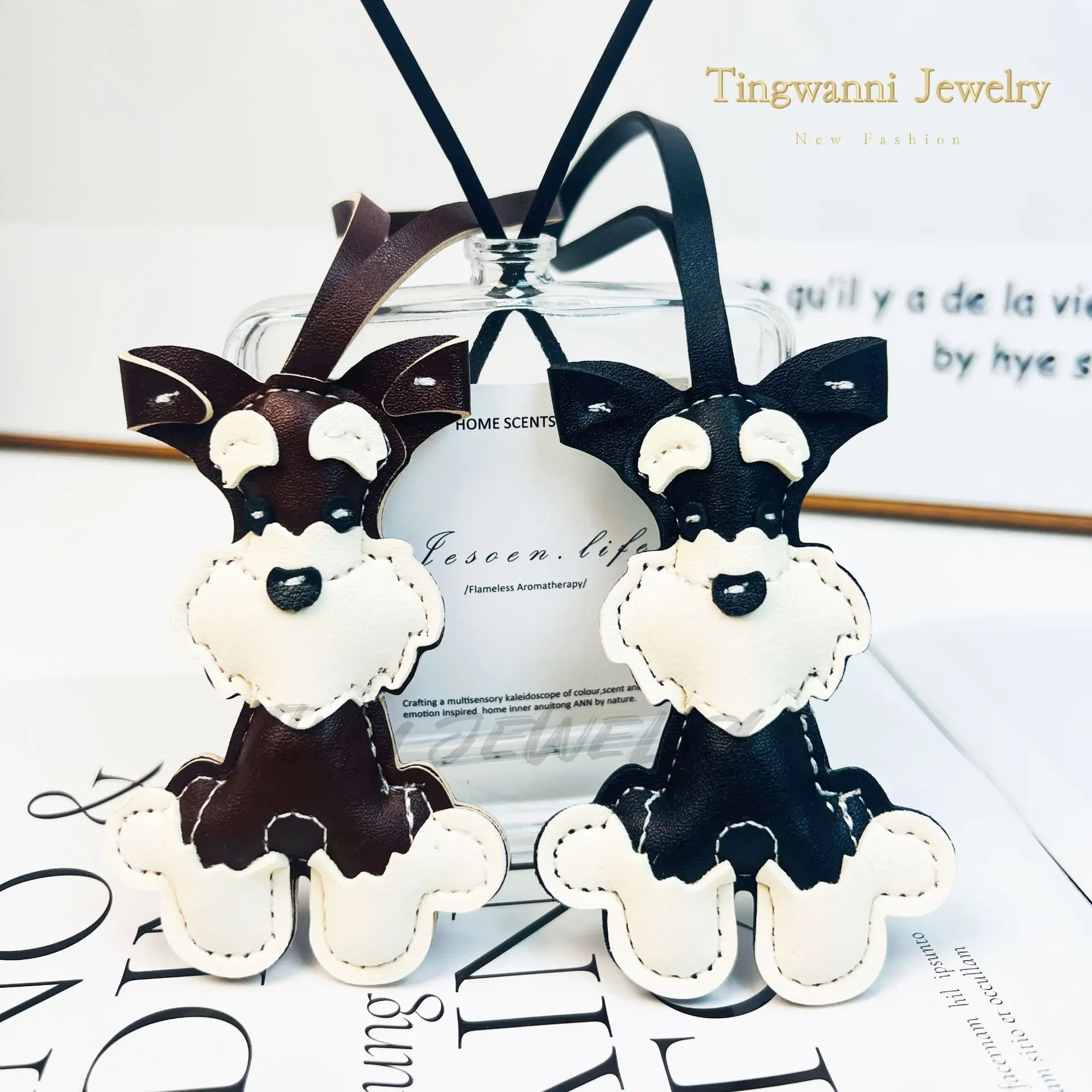 Colgante-Schnauzer-de-perro-cosido-a-mano-llavero-creativo-de-cuero ...