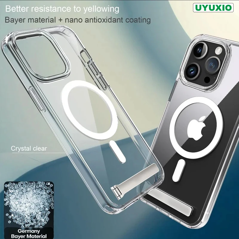 Clear Magnetic Phone Case with Kickstand for iPhone 16 15 14 Pro Max ...