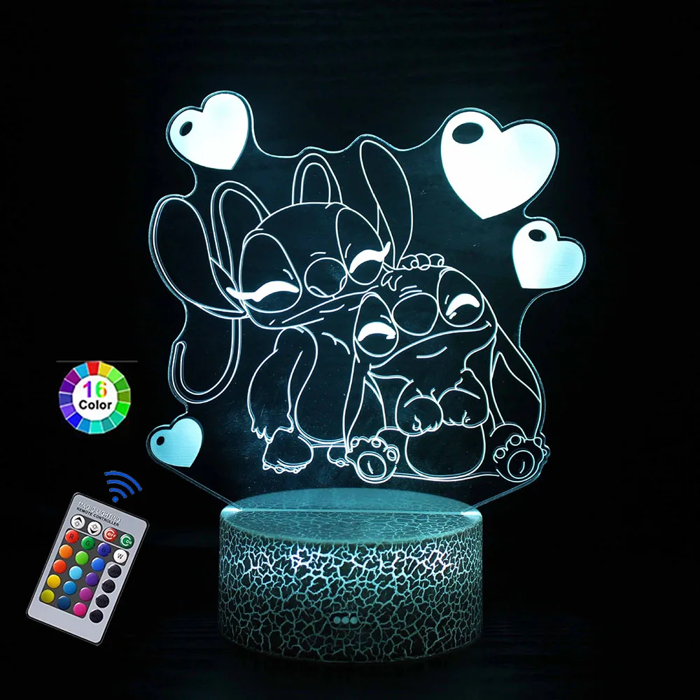 Stitch & Angel Cuddling Night Light – 3D LED Lamp with 16 Colors ...