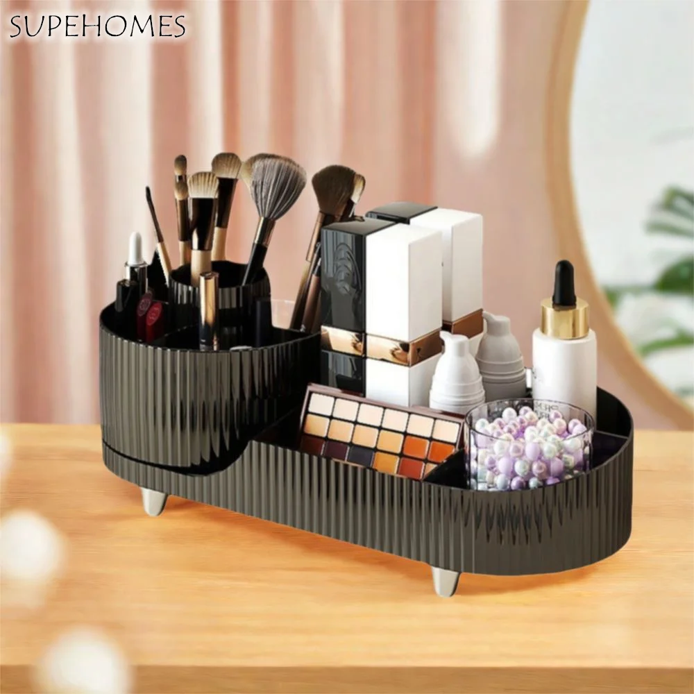 Plastic 360°Rotating Cosmetics Storage Box Anti-slip Space Saving ...