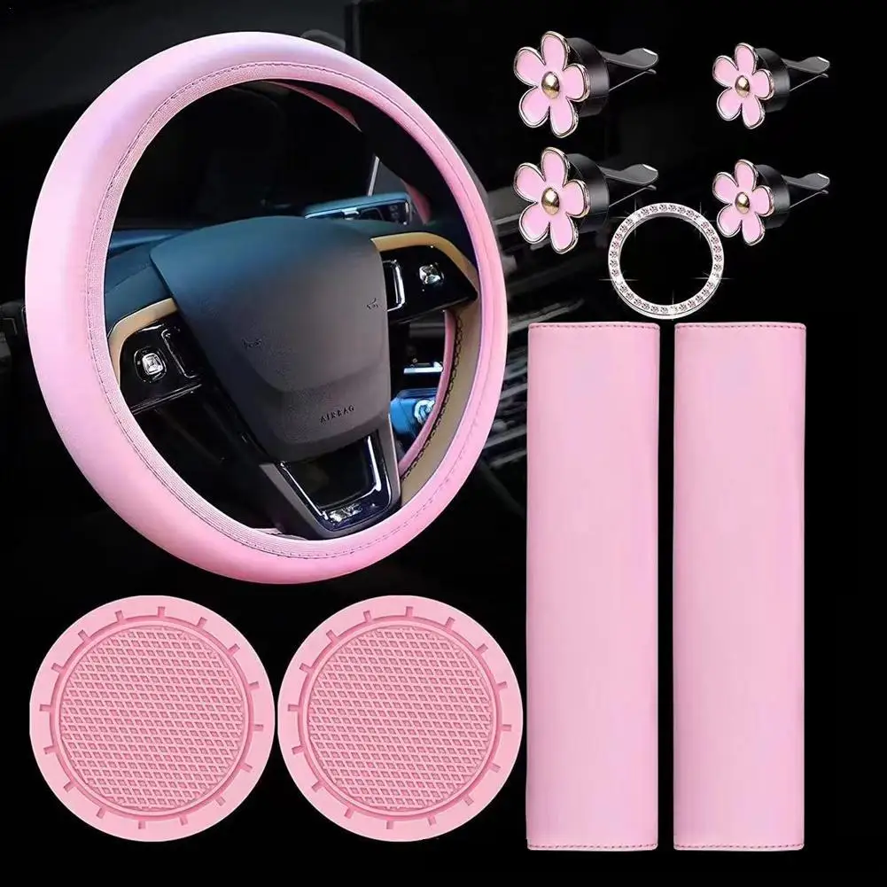 10Pcs-Steering-Wheel-Cover-Car-Interior-Accessories-Set-For-Women ...