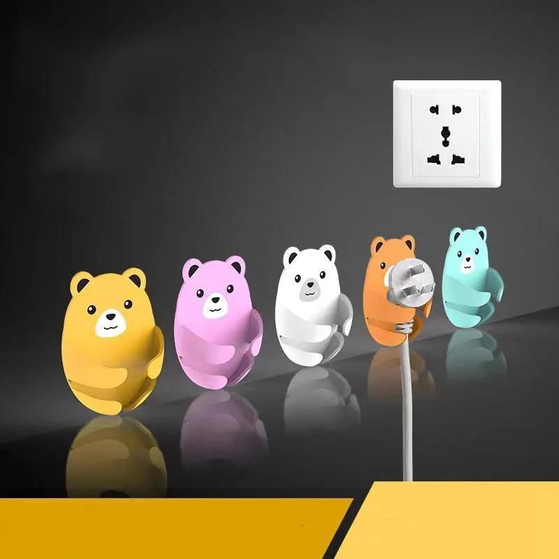 4Pcs-Wall-Storage-Hook-bear-plug-bracket-Punch-free-Power-Plug-Socket ...