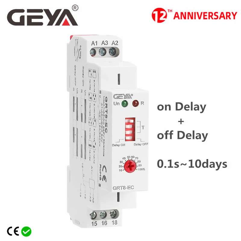 Free Shipping Geya Grt8-ec 10a Dual Function Timer Relay On Delay Or ...
