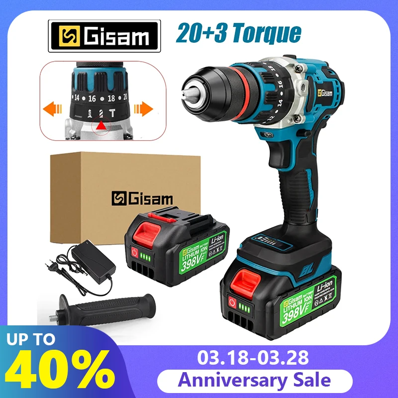 Gisam 480 N.M Electric Impact Drill Screwdriver Rotary Hammer Brushless ...