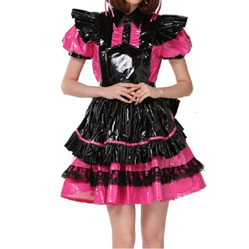 Lockable-French-Maid-Role-Play-Mini-Dress-with-Apron-Sissy-PVC-Gothic ...
