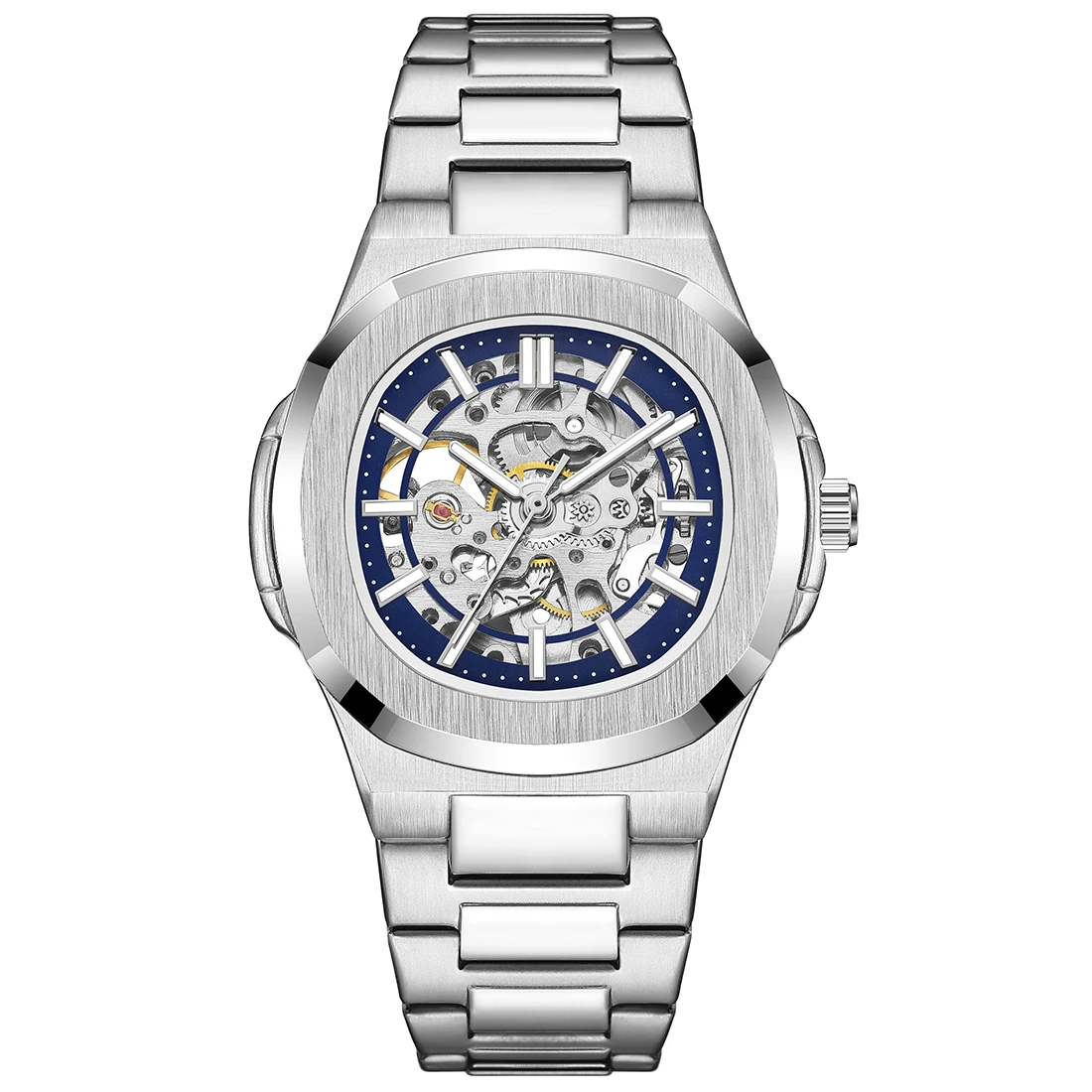 Skeleton-Hollow-Men-Automatic-Mechanical-Watch-Steampunk-Sliver-Blue ...
