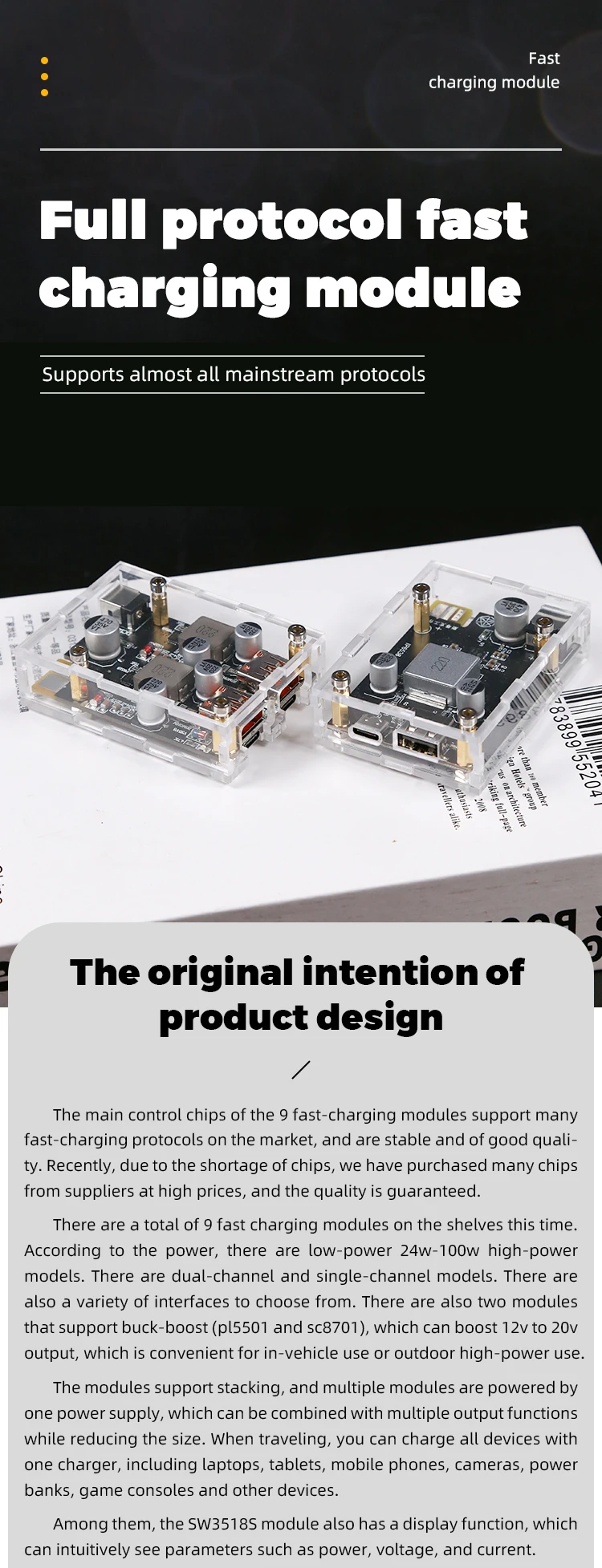 Acrylic Full Protocol Fast Charge Module Car Desktop Charger 100w Typec ...