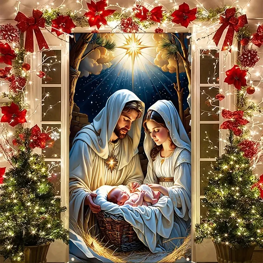 Christmas Nativity Scene Door Banner Home Religious Wall Decoration ...