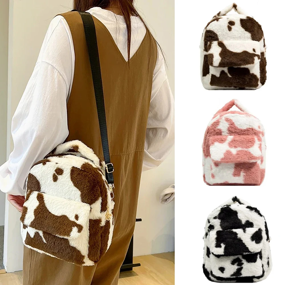 1pc-Cow-Pattern-Plush-Backpacks-Multifunctional-Portable-Shoulder-Bag ...