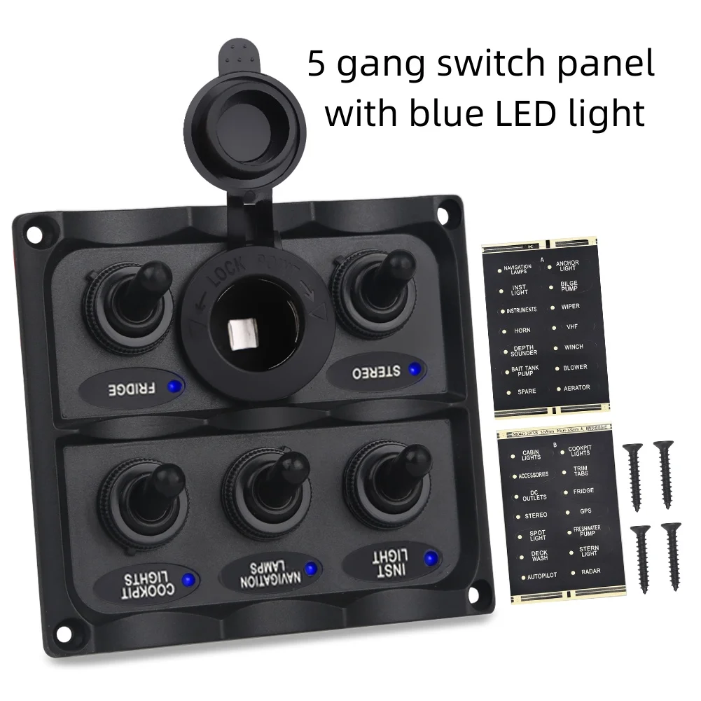 12V-24V-Rocker-Toggle-Switches-Panel-With-Cigarette-Lighter-Plug-for ...