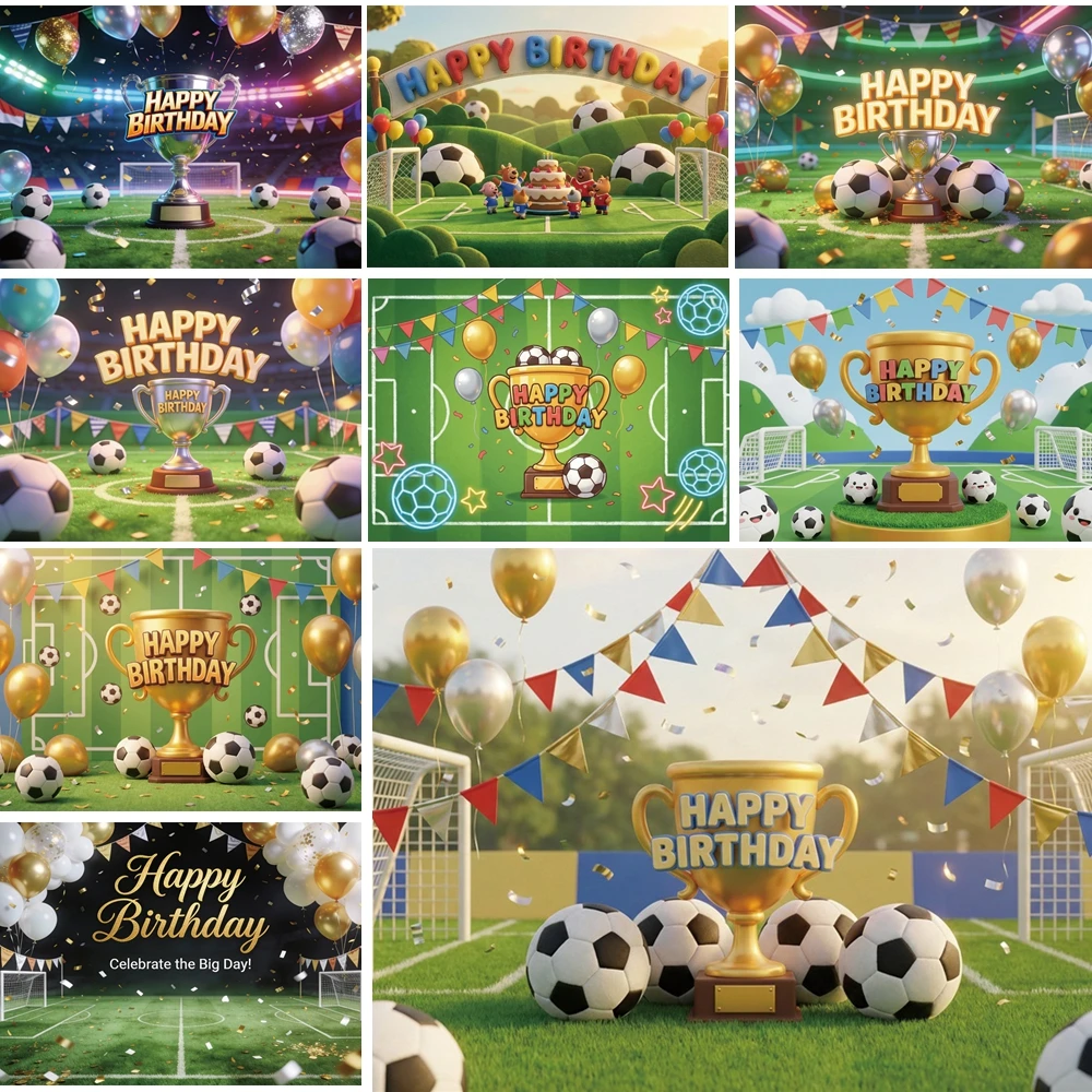 MOON.QG Soccer Birthday Backdrop Photography Backdrop Ball Trophy Goal ...