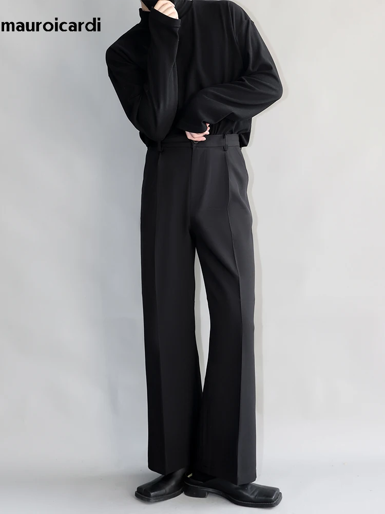 Mauroicardi Spring Autumn Black Flowy Straight Pants for Mens High ...