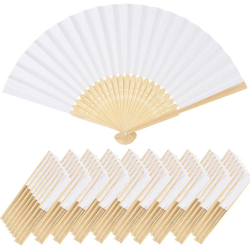 10/20pcs White Foldable Paper Fan Portable Chinese Bamboo Fans Wedding ...